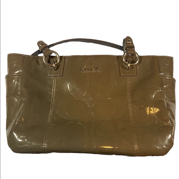 Coach | Bags | Coach Signature Olive Green Patent Embossed Leather ...